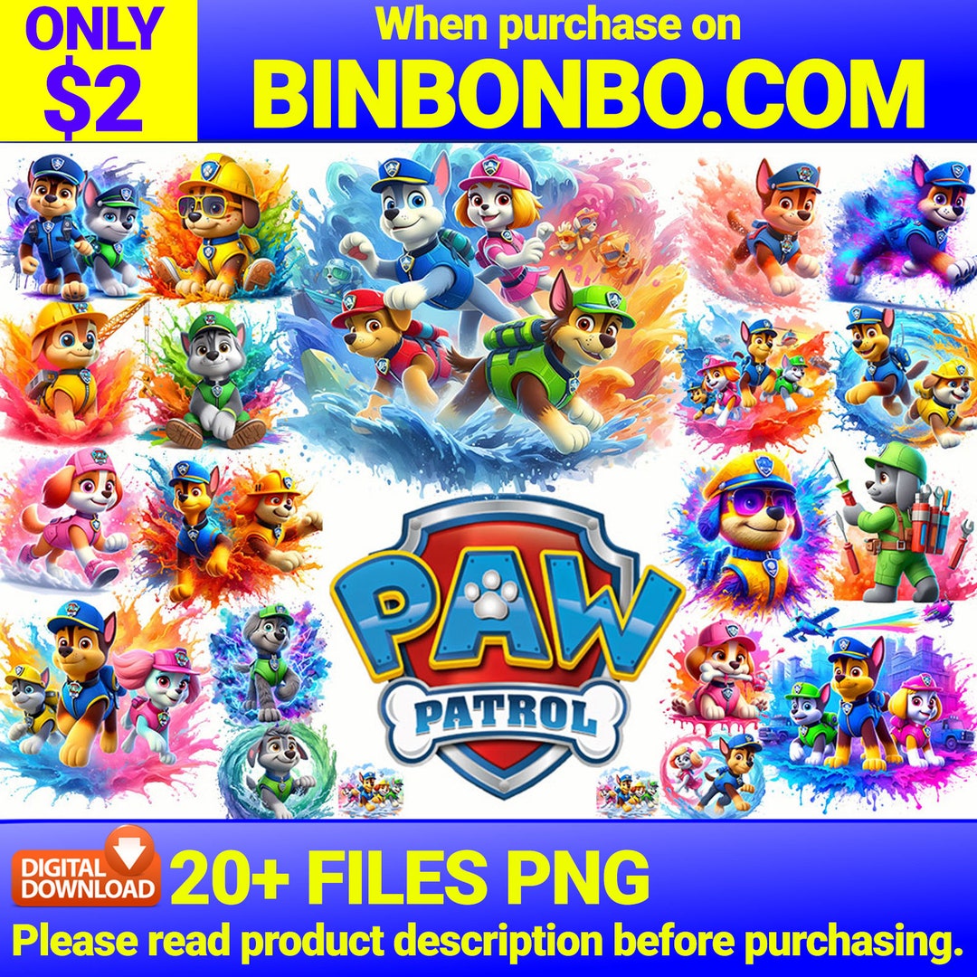 20 Paw Patrol Splash and Watercolor PNG Bundle, Dog Watercolor Png, Paw ...