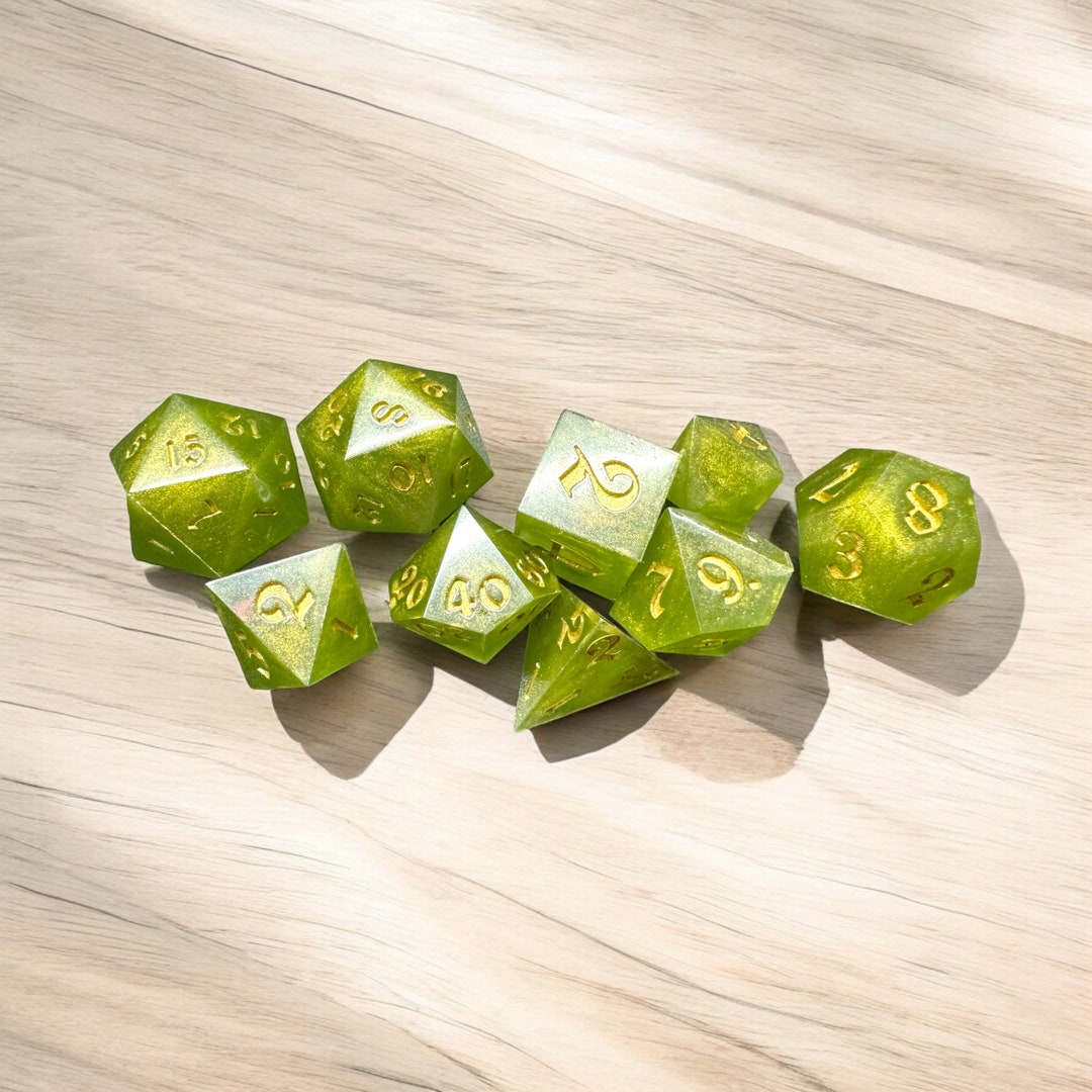 Olive Green and Gold Sharp Edge D&D Dice 9 Set - Etsy