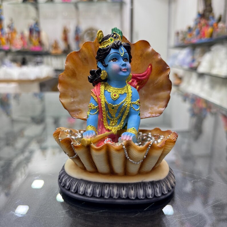 Baby Laddoo Gopal Krishna Idol Sitting on Conch Shell-handpainted ...