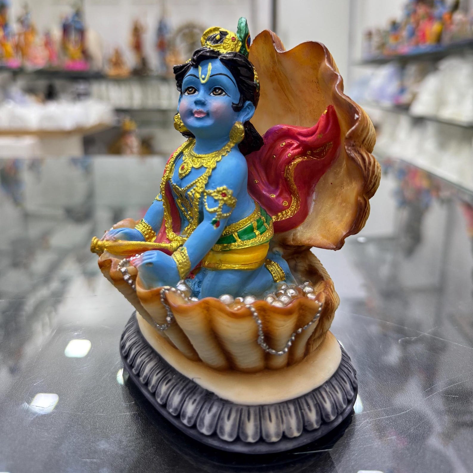 Baby Laddoo Gopal Krishna Idol Sitting on Conch Shell-handpainted ...