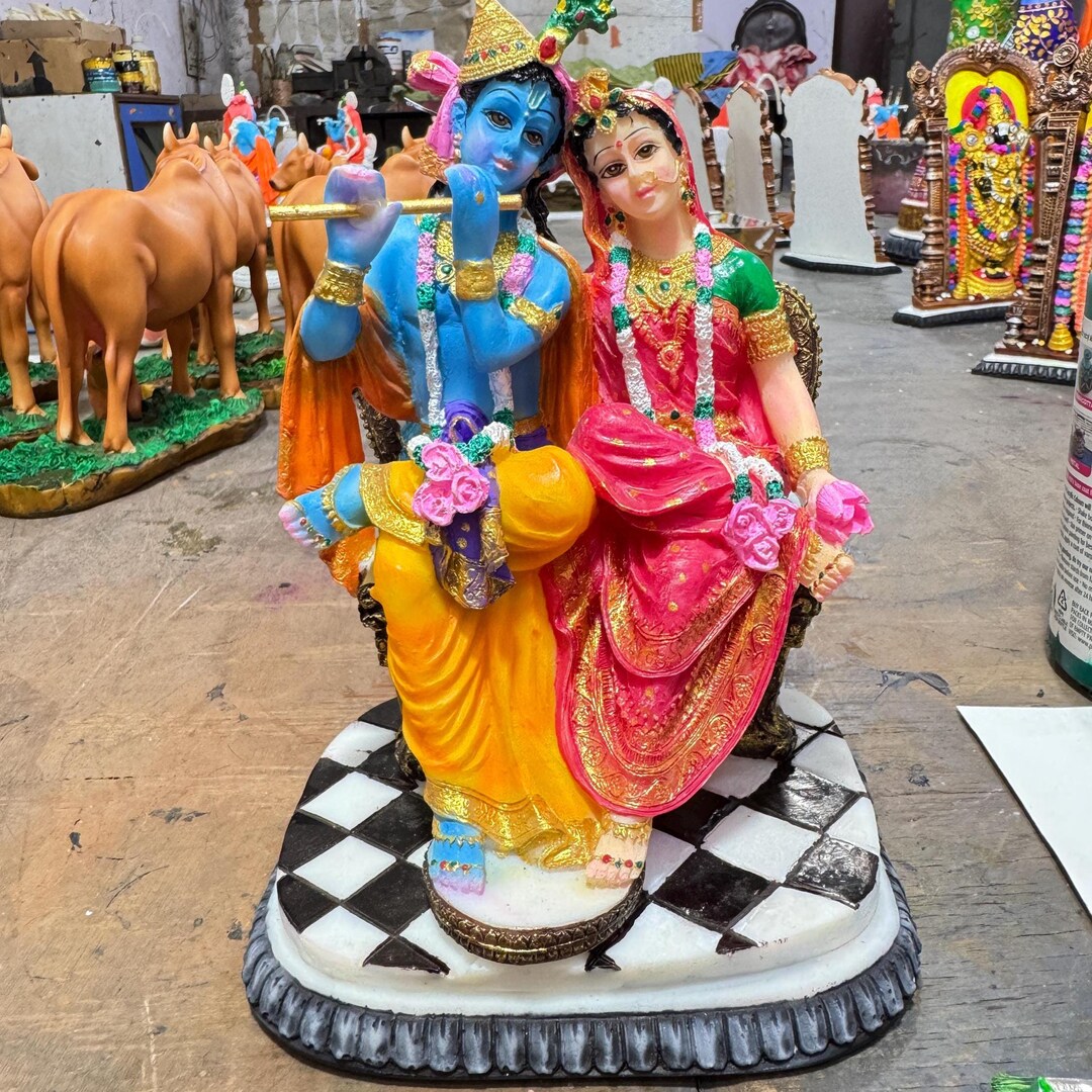 Large Sitting Radha Krishna Idol Sitting on Chair Idol-height-8 Inches ...