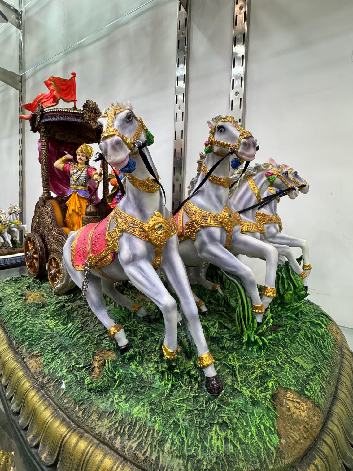 Large Krishna Arjun on Geeta Rath-mahabharat Scene Depiction Idol ...