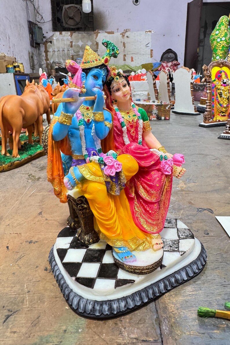 Large Sitting Radha Krishna Idol Sitting on Chair Idol-height-8 Inches ...