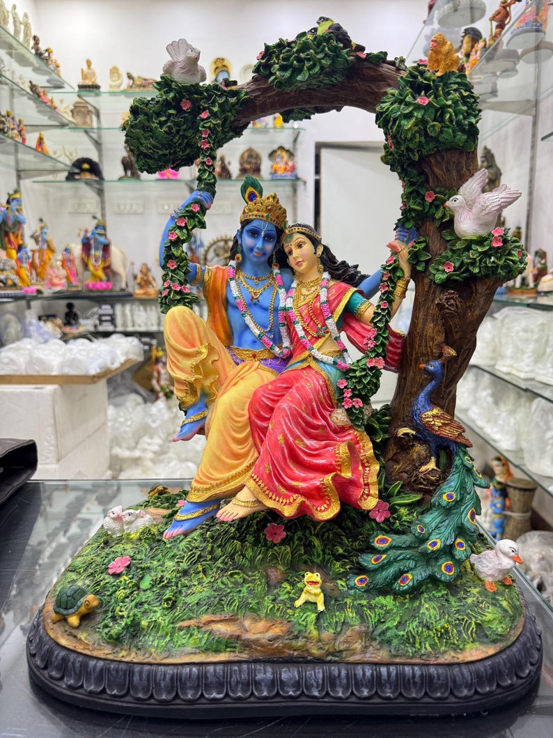 Large Sitting Radha Krishna Idol on Swing-height-20.5 Inches ...