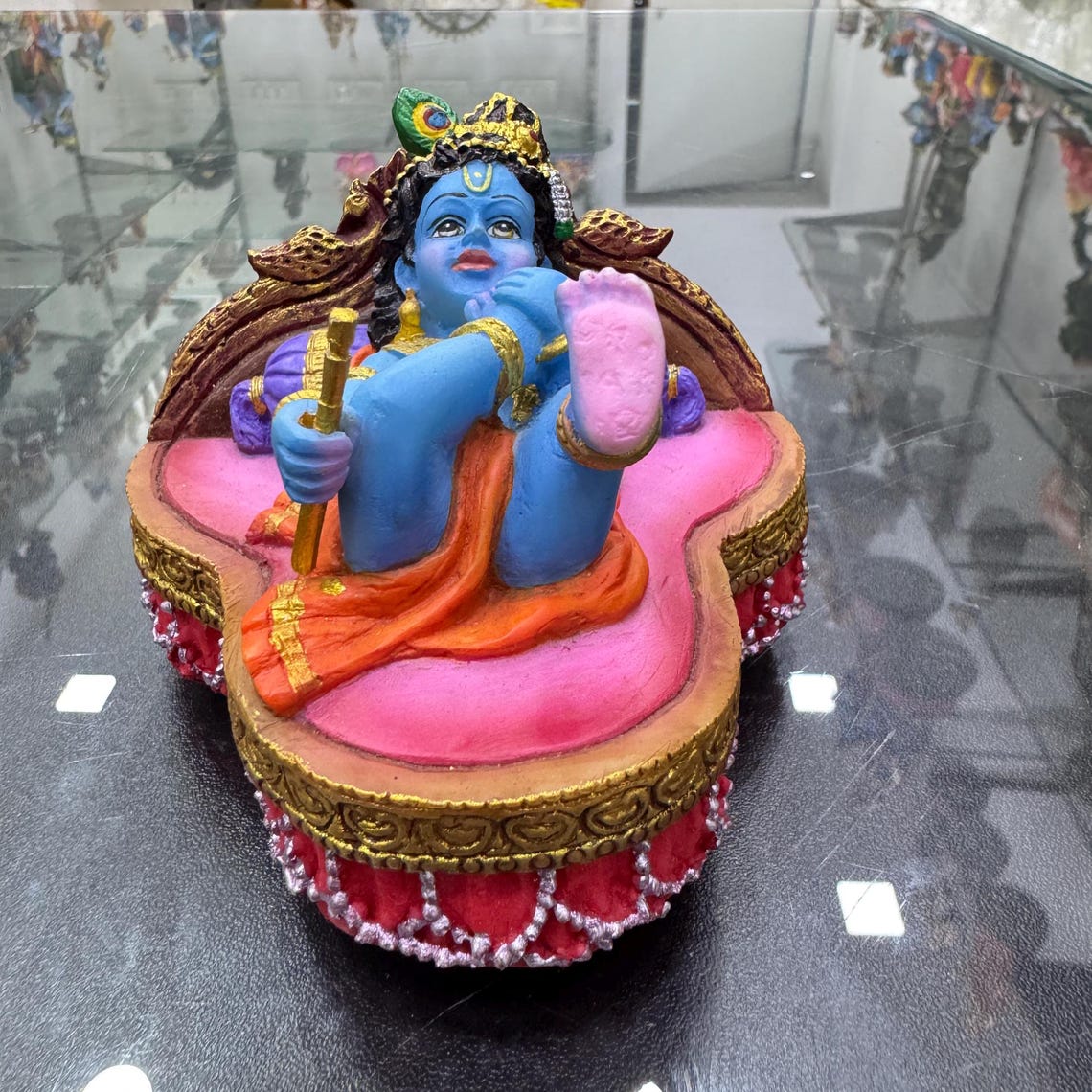Baby Laddoo Gopal Krishna Idol Sitting on Aasan-handpainted-height-3 ...