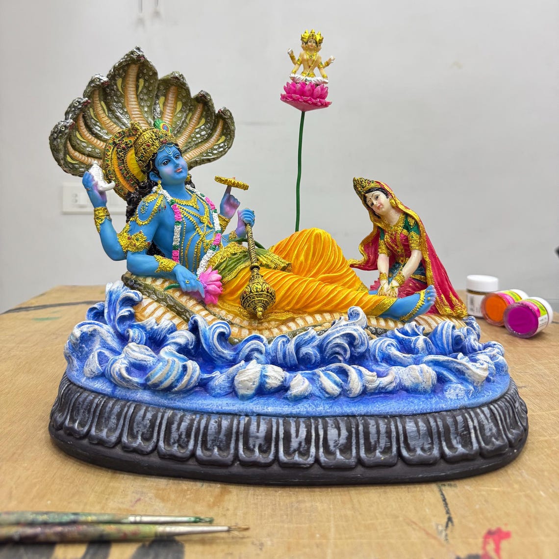 Big Sitting Vishnu Laxmi Idol With Brahma Statue-height-10 Inches-resin ...