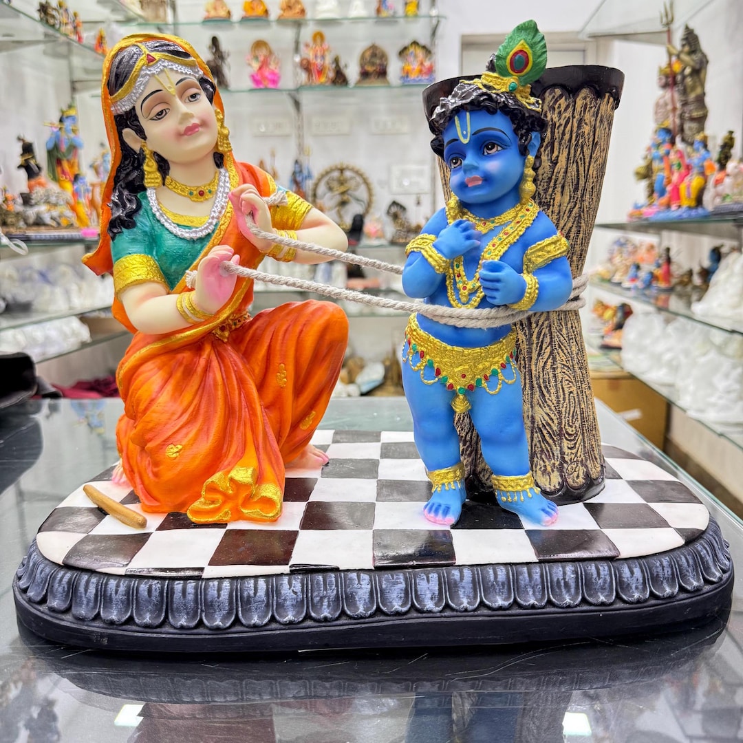 Maa Yashoda Binding Baby Krishna-handpainted-damodar Leela-height-12.5"-resin - Etsy