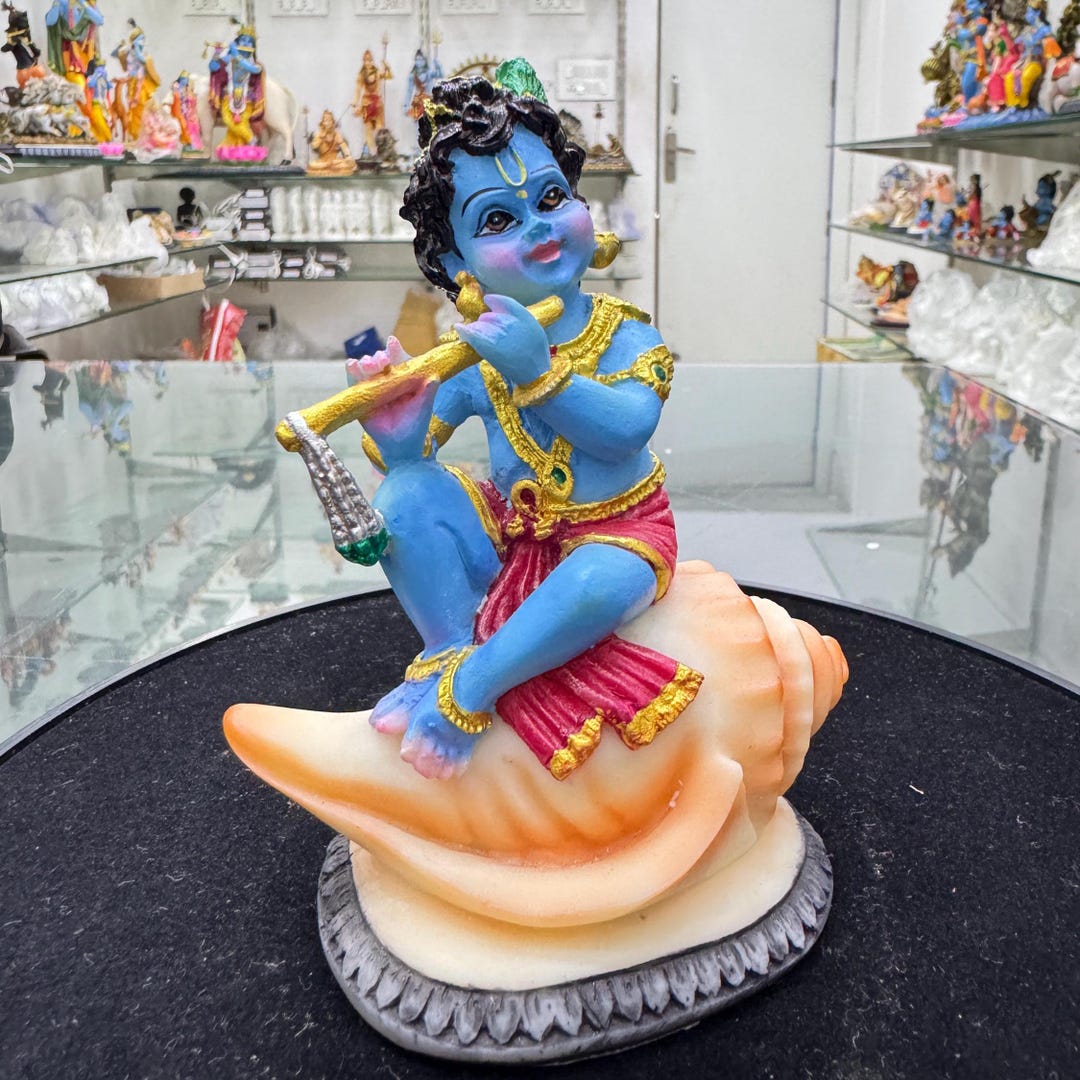 Baby Laddoo Gopal Krishna Idol Sitting on Conch Shell-handpainted ...