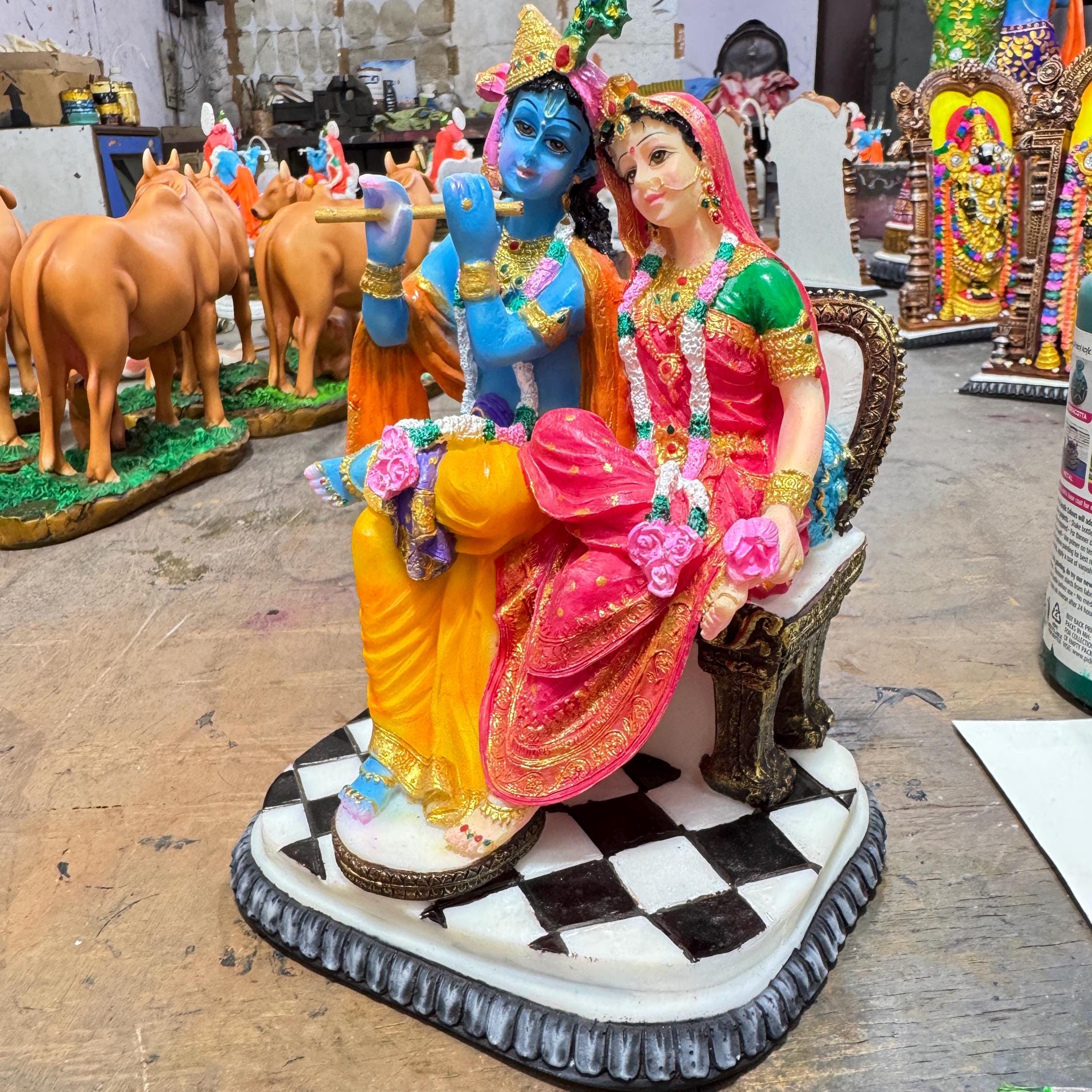 Large Sitting Radha Krishna Idol Sitting on Chair Idol-height-8 Inches ...