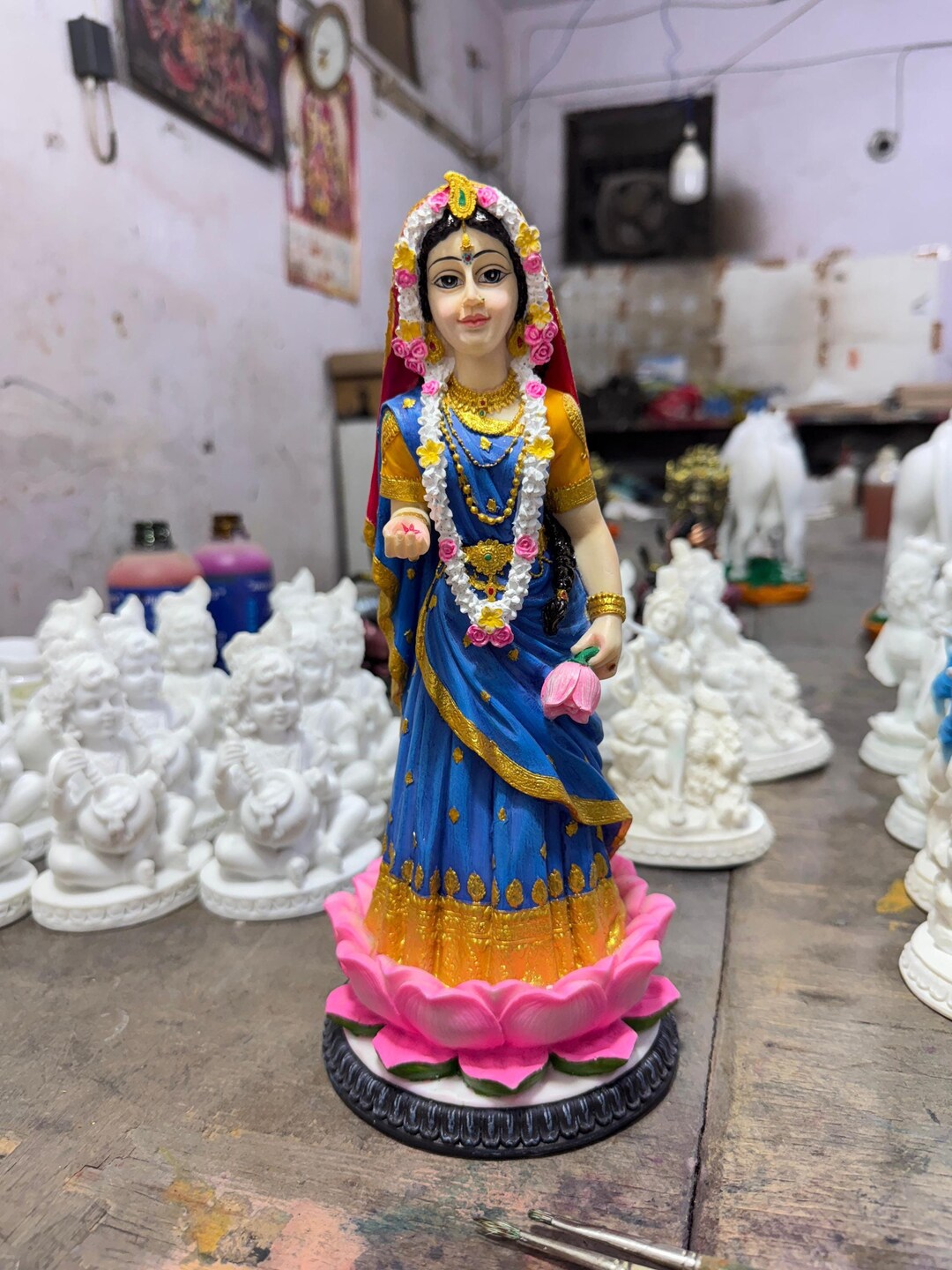 Radha Rani Idol Standing on Lotus Base-height-10.5 Inches-handpainted ...