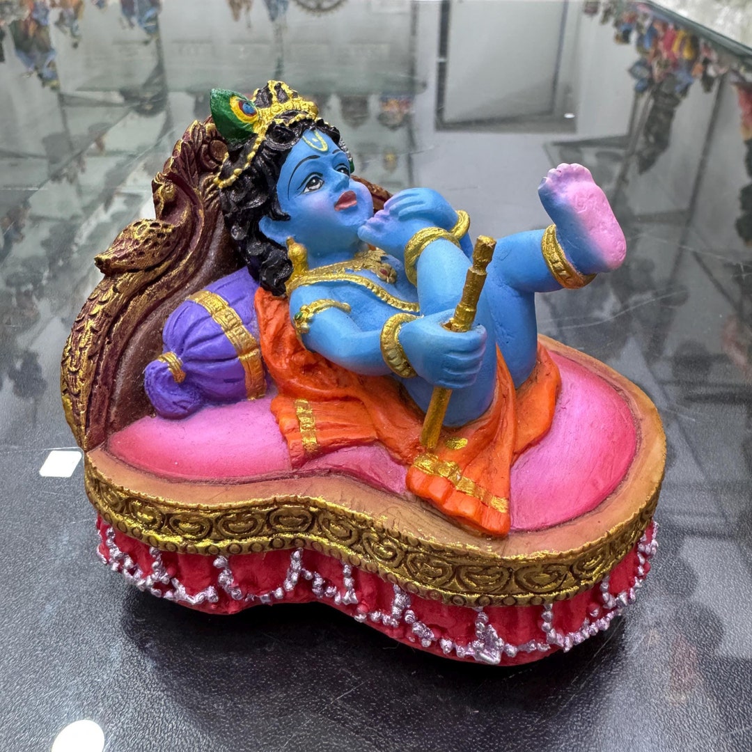 Baby Laddoo Gopal Krishna Idol Sitting on Aasan-handpainted-height-3 ...