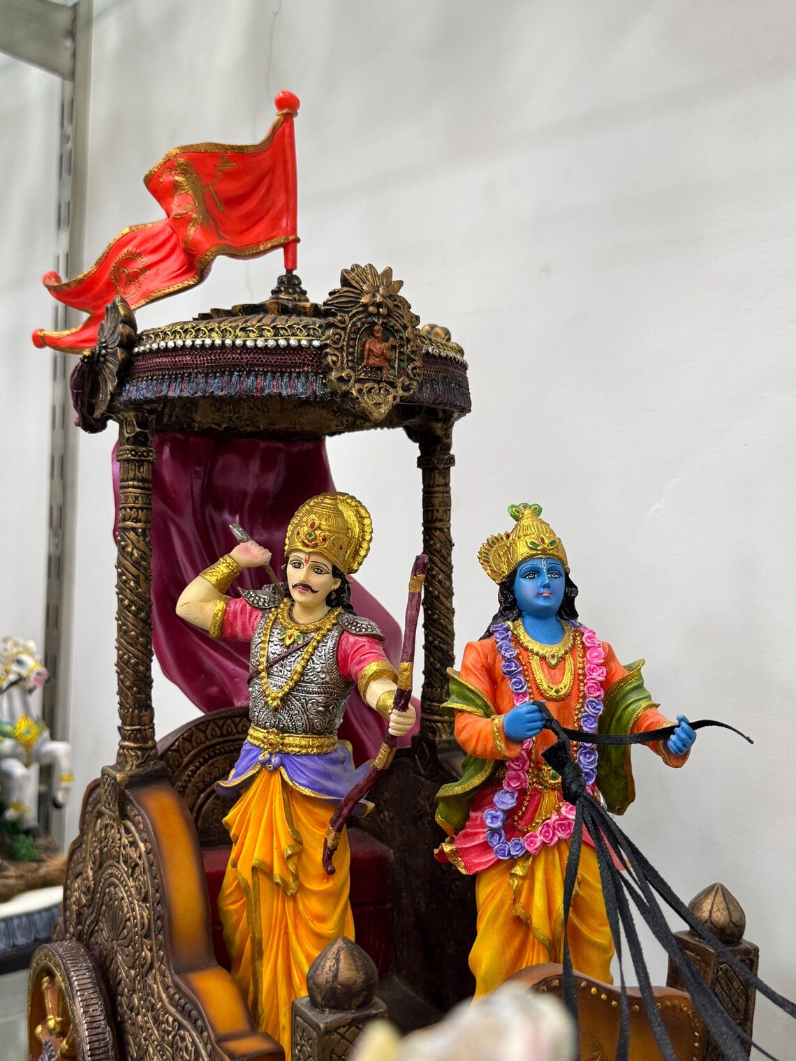 Large Krishna Arjun on Geeta Rath-mahabharat Scene Depiction Idol ...