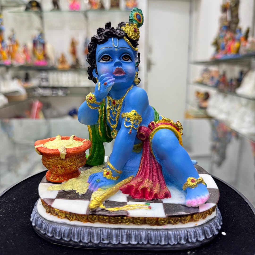 Baby Krishna Idol Side Pose-stealing Butter-handpainted-height-5.5 ...