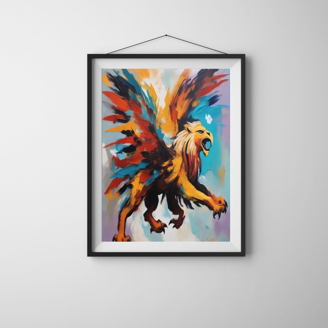 Mystical Griffin Digital Fantasy Art Print, Abstract Mythical Griffin ...