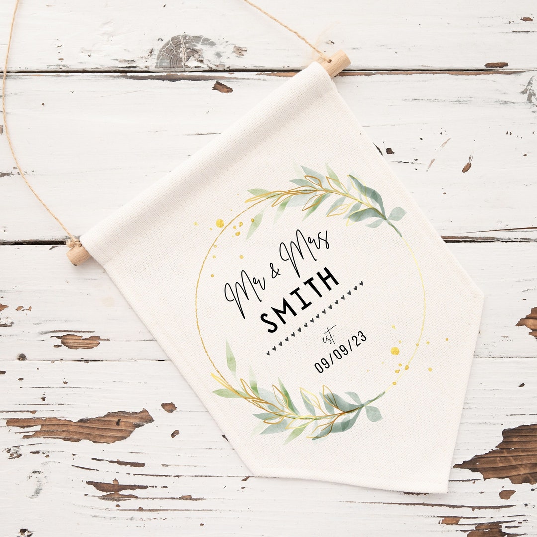 Custom Pennants, Family Banner Flag, Last Name Sign, Mr and Mrs ...