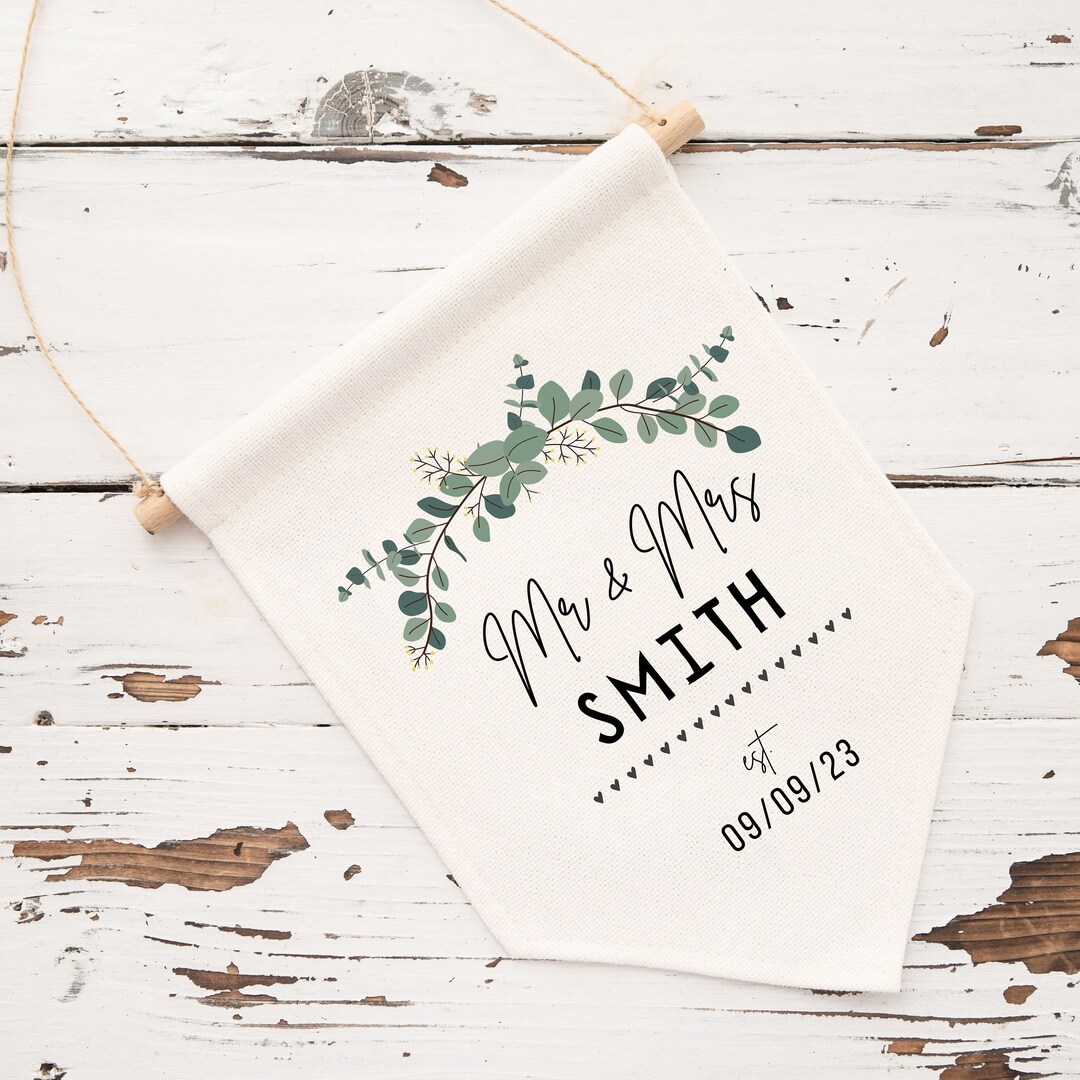 Family Banner Flag, Last Name Sign, Mr and Mrs, Engagement Gifts ...