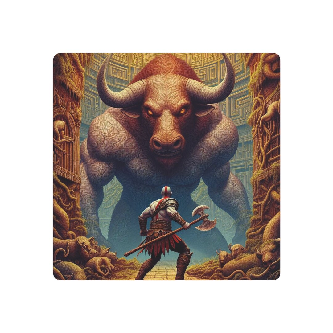 God of War Kratos Facing the Minotaur Metal Art Sign - Etsy