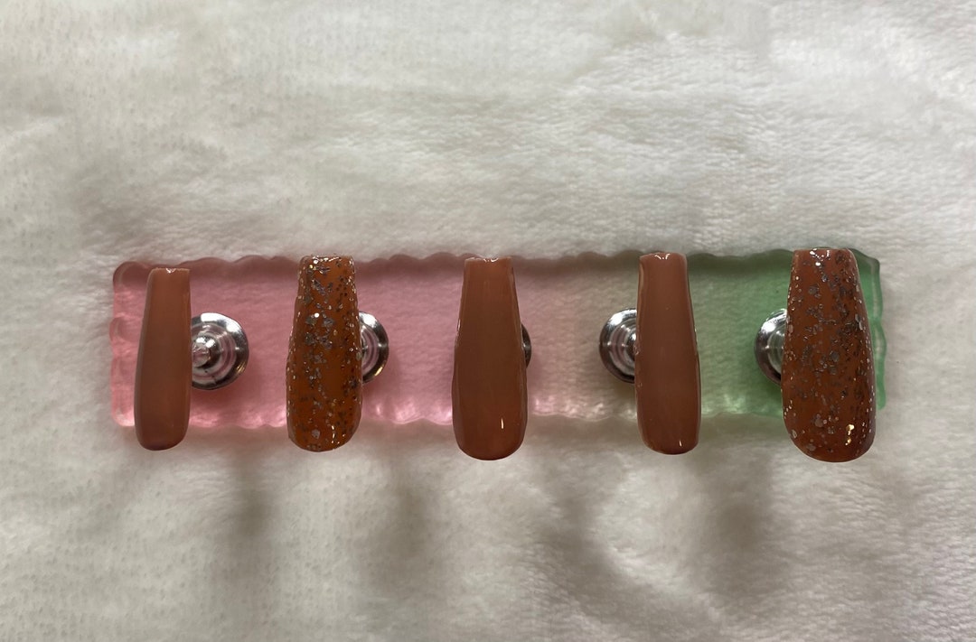 Hand Drawn Long Brown & Gold Press on Nails - Etsy