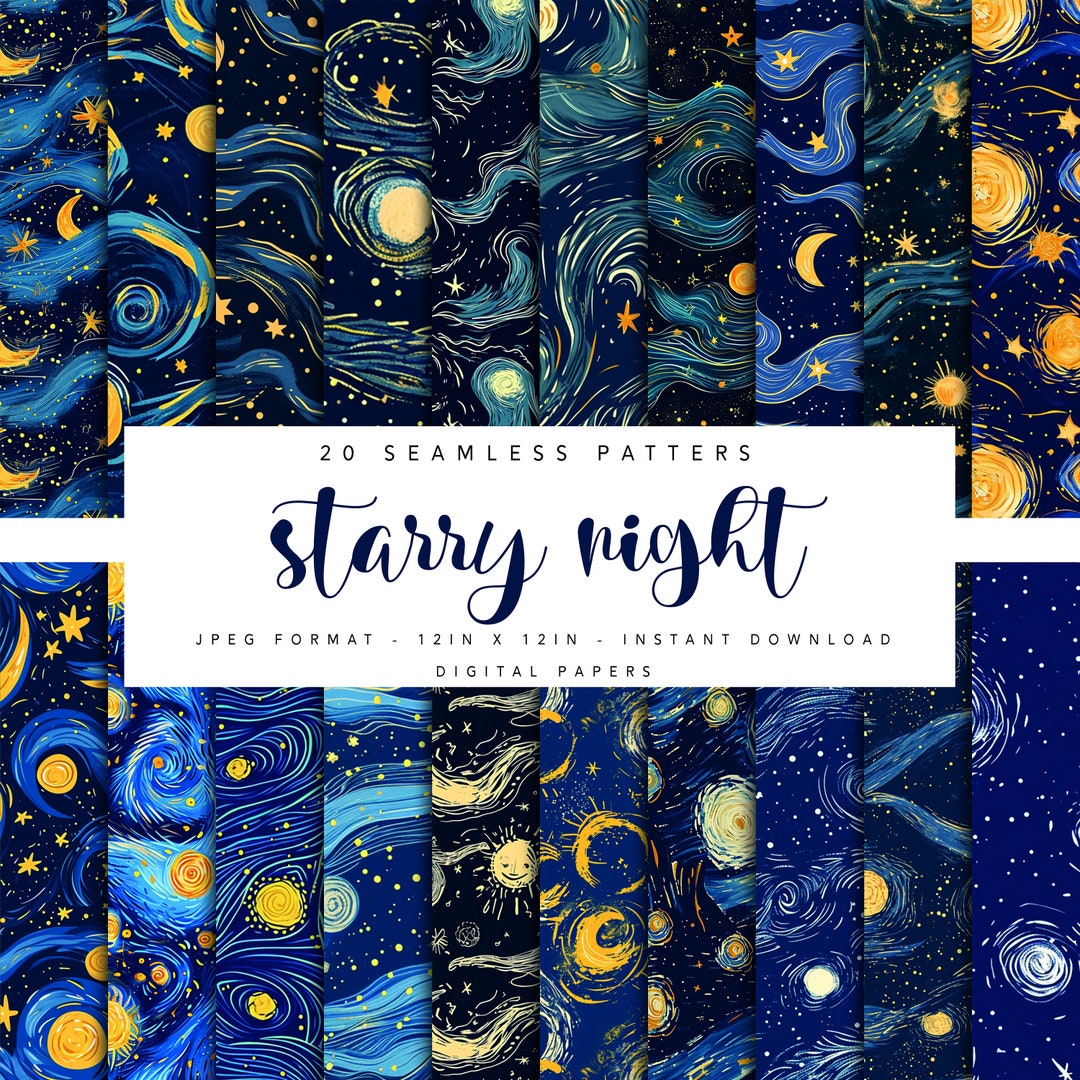 Starry Night Seamless Patterns, 20 Celestial Van Gogh Inspired Patters ...