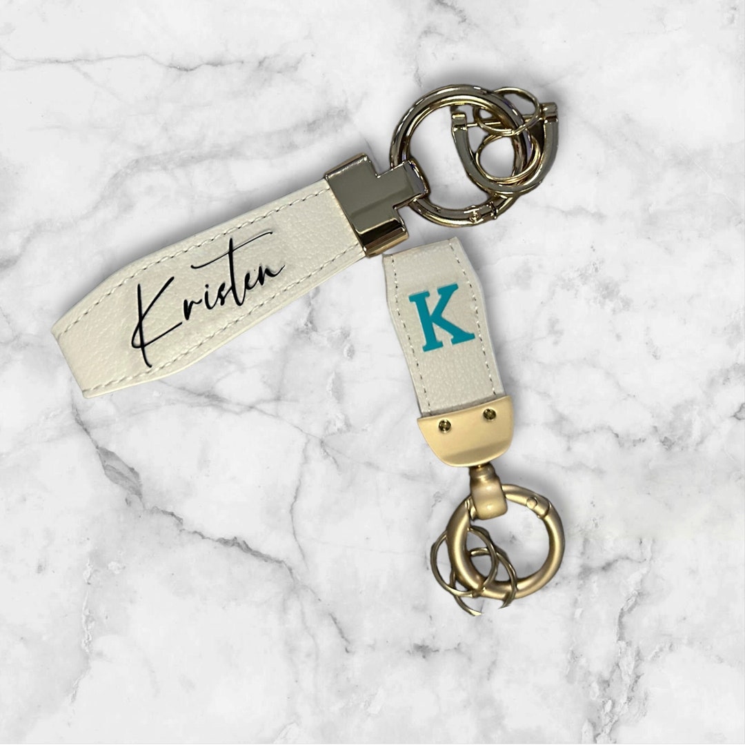 Personalized Keychain - Chic Faux Leather Keyring in Multiple Colors ...