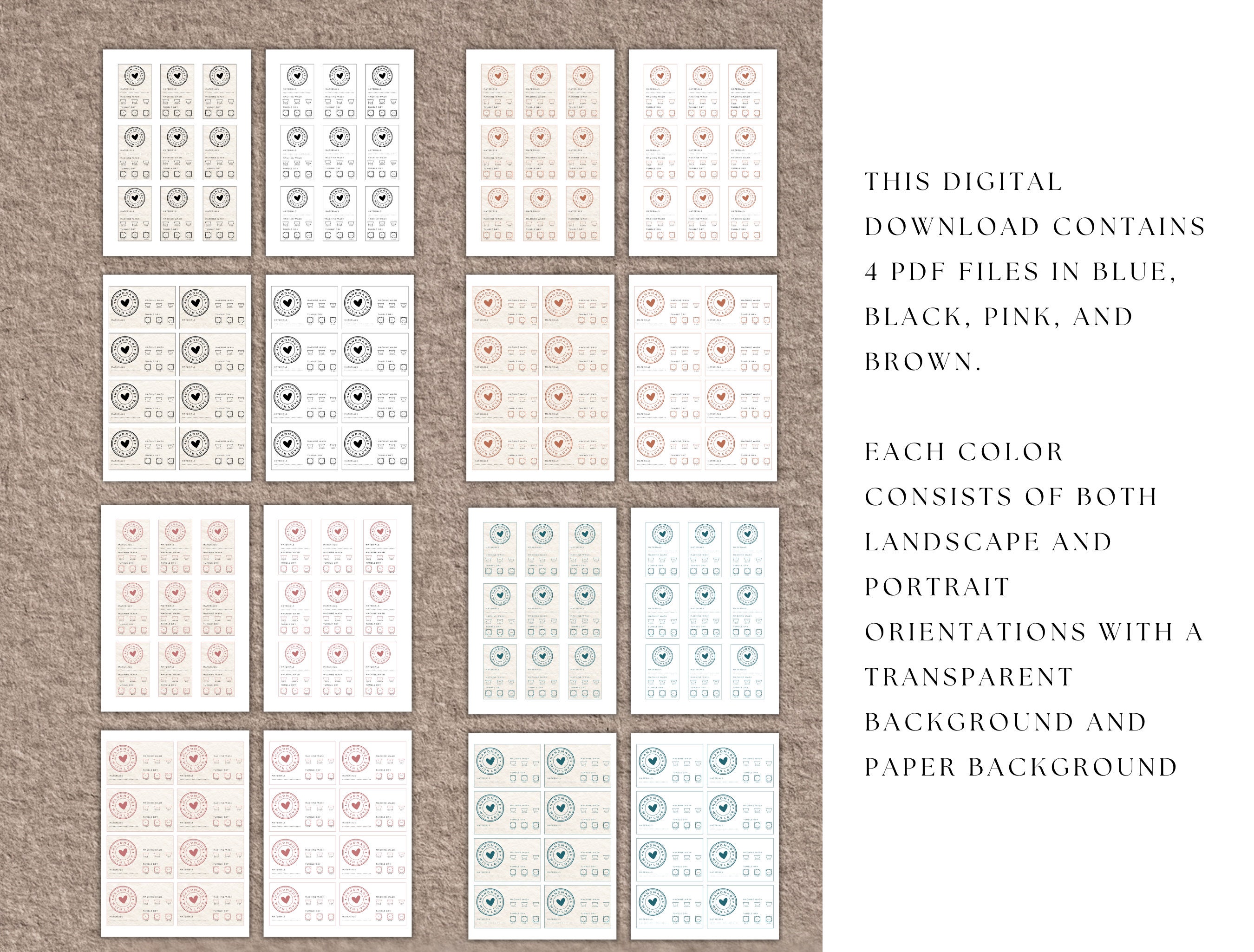 Washing Instructions Care Cards, Printable Care Tags Labels - 4 Colors ...