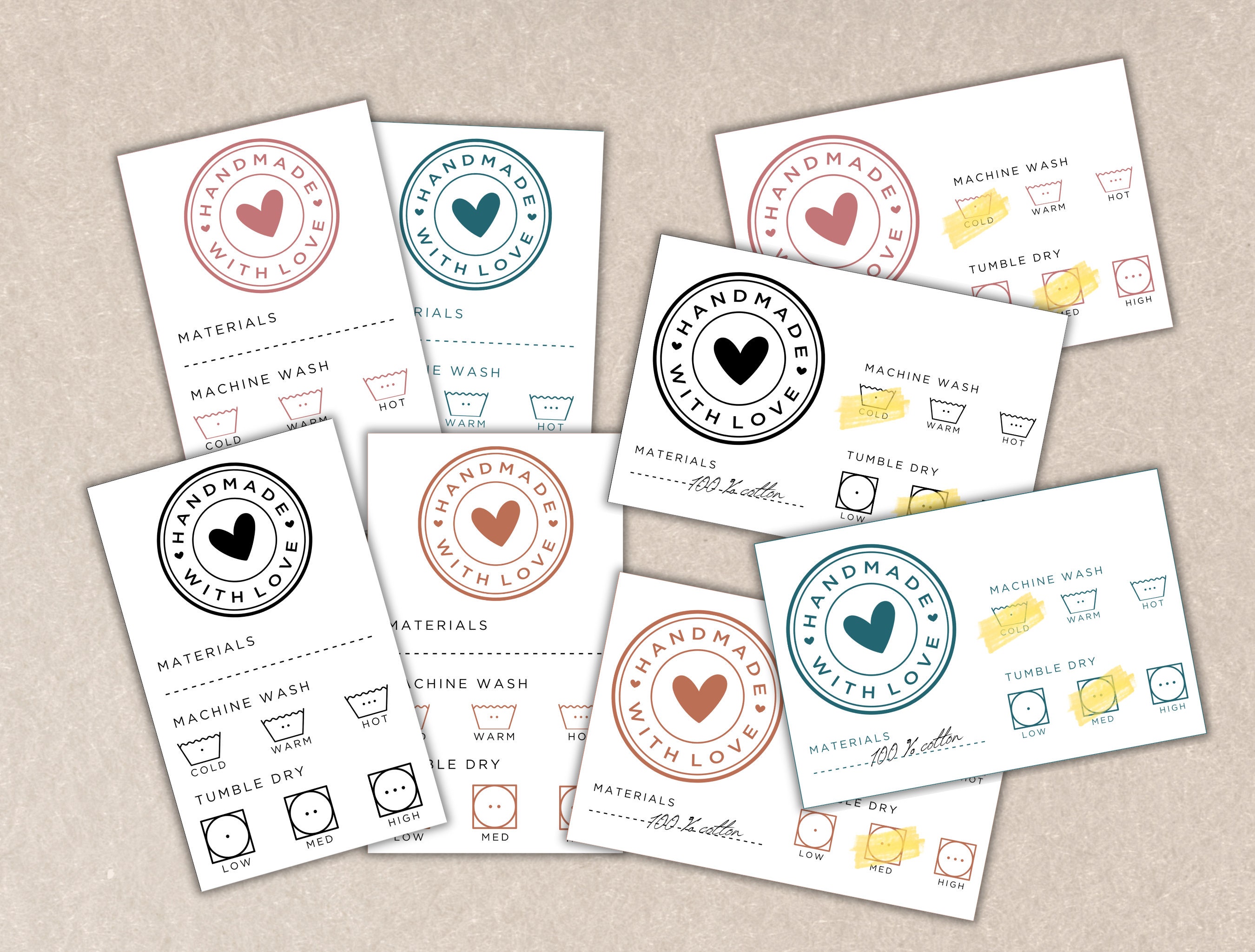 Care Instructions Cards Wash Label - Printable Care Tags Labels - 4 ...