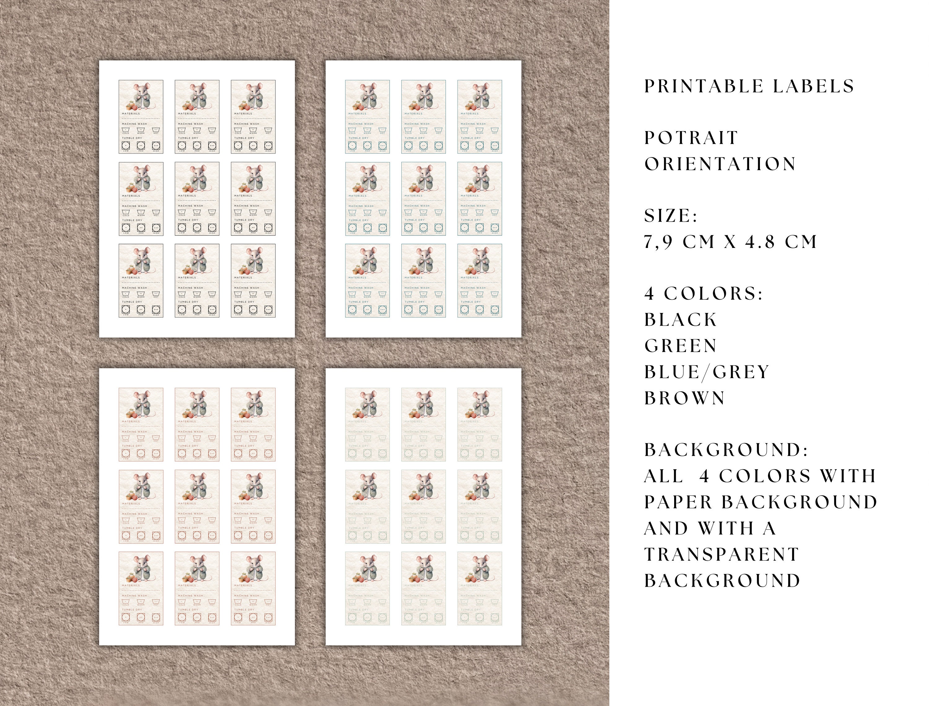 Washing Instructions Care Cards With Crochet Mouse, Printable Care Tags ...