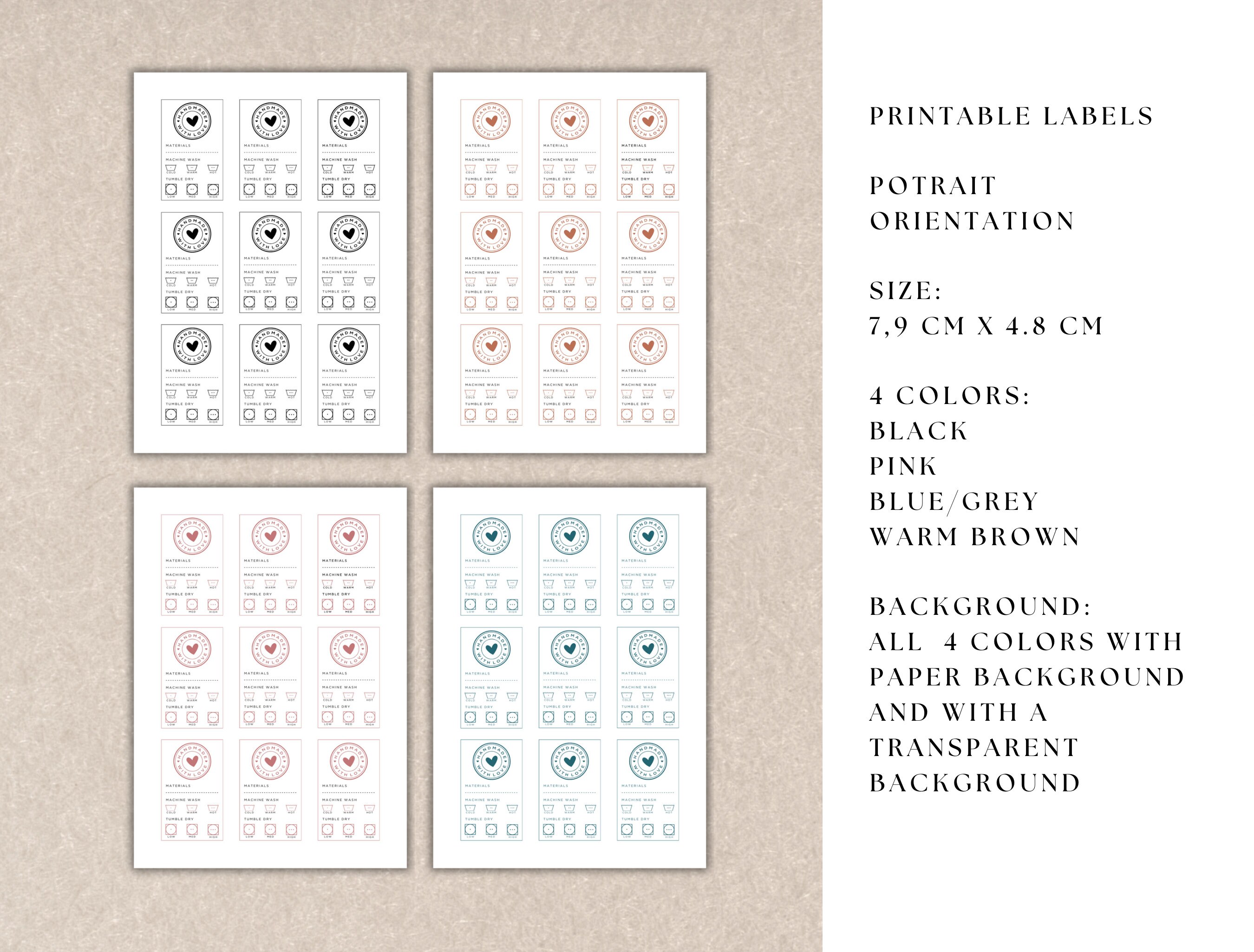 Care Instructions Cards Wash Label - Printable Care Tags Labels - 4 ...
