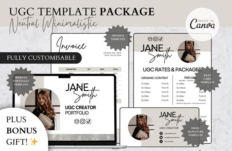 UGC Template Package: Portfolio, Rate Card, Invoice, Email Signature ...