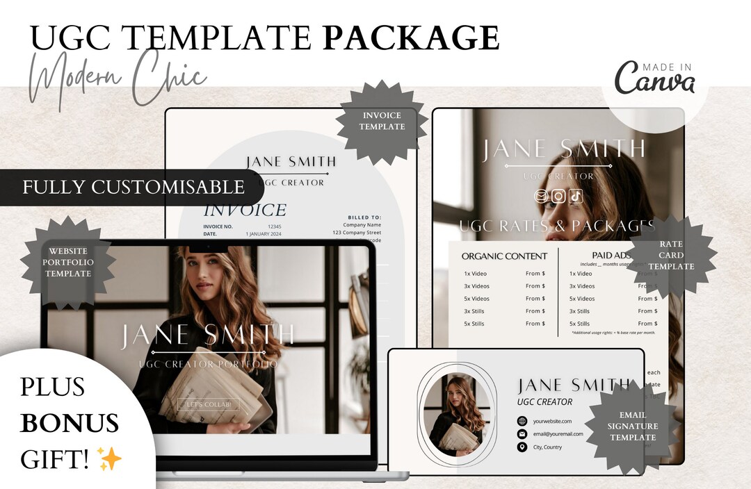 UGC Template Package: Portfolio, Rate Card, Invoice, Email Signature ...