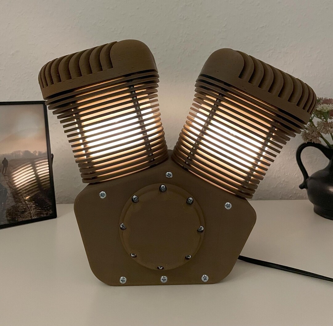 V-twin Engine Block Lamp 3d-printed Decoration for Bikers & Mechanics ...