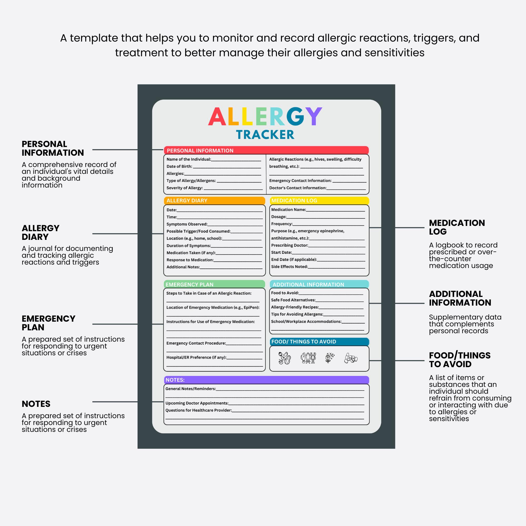 Printable Food Allergy Tracker Template | Food Allergy Label | Allergy ...