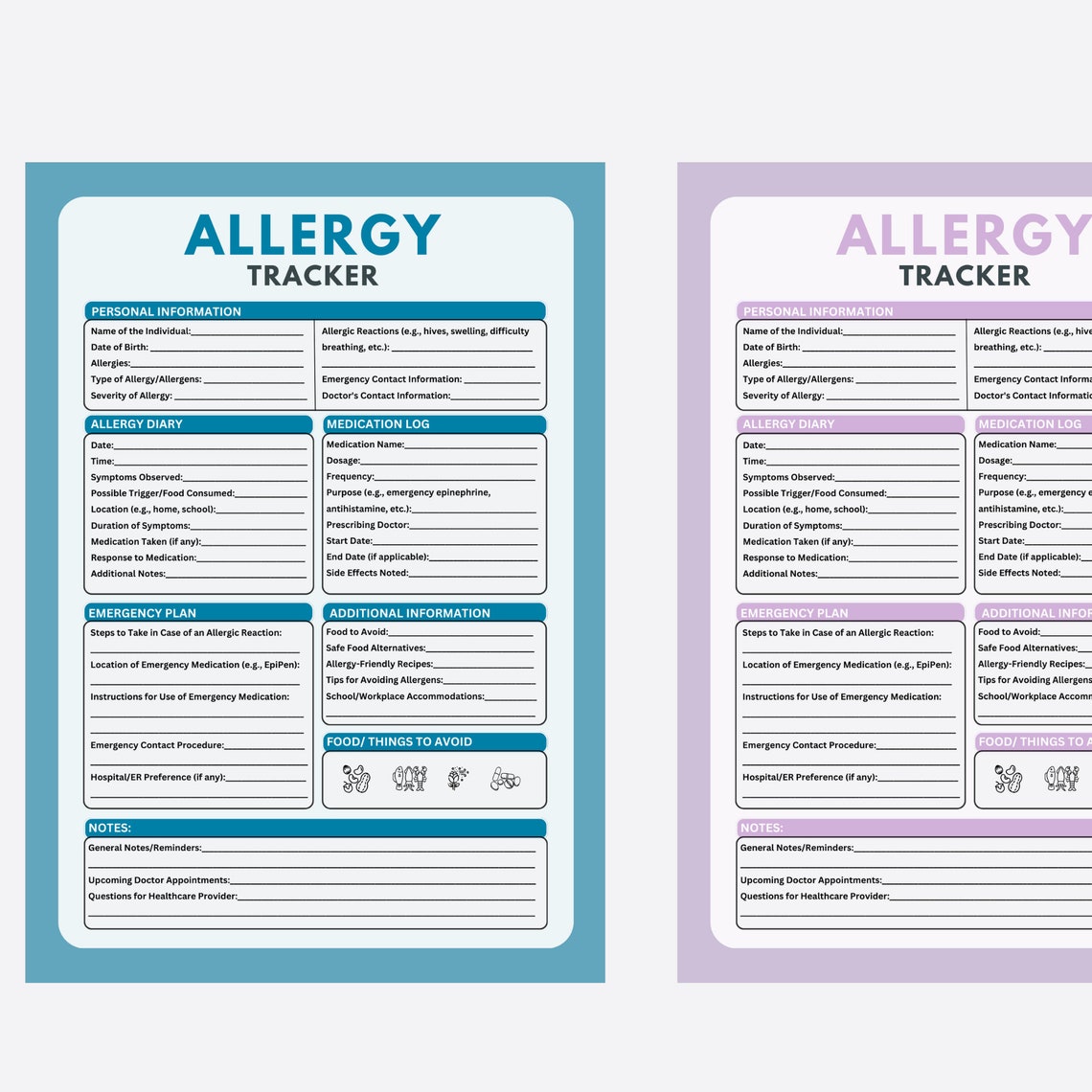 Printable Food Allergy Tracker Template | Food Allergy Label | Allergy ...