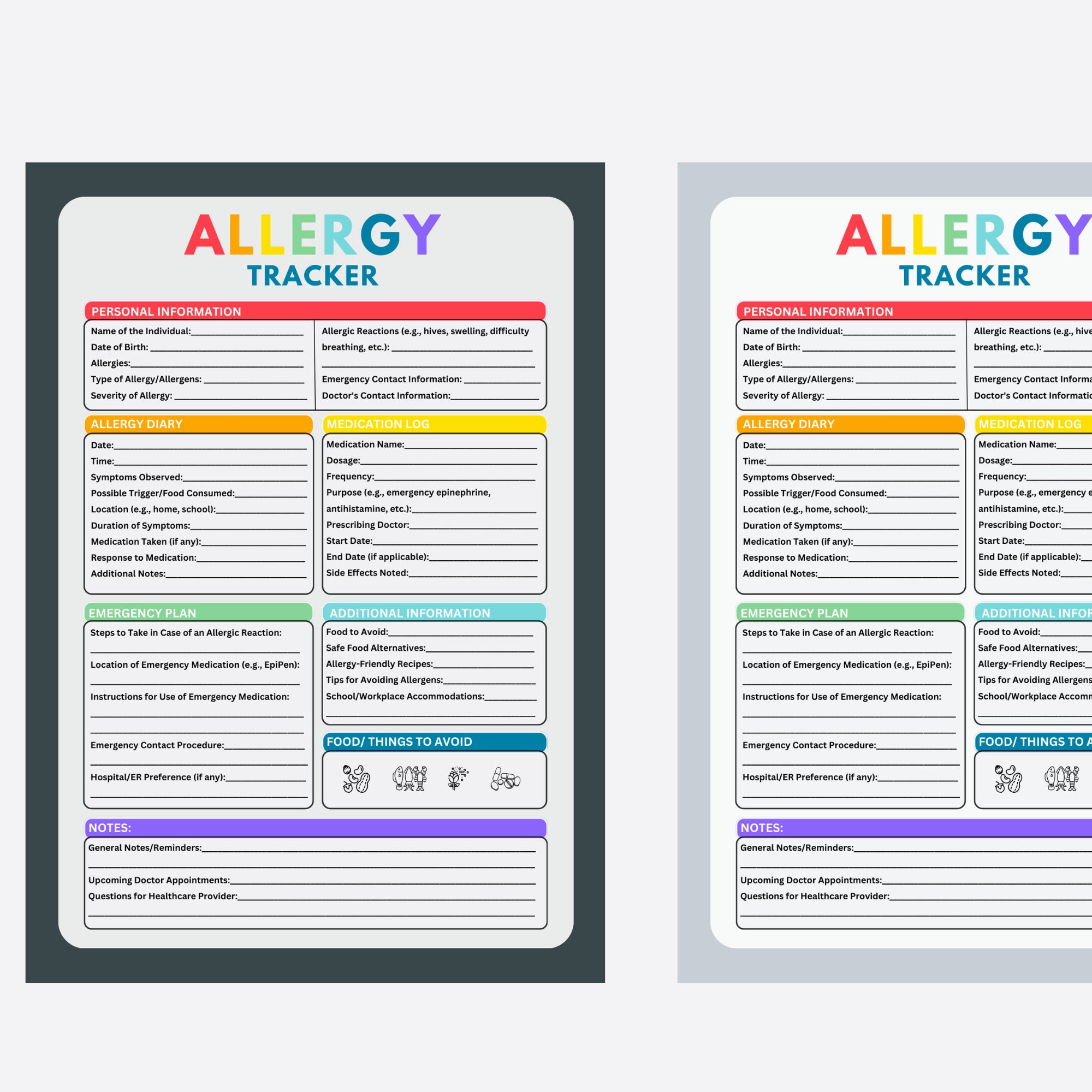 Printable Food Allergy Tracker Template | Food Allergy Label | Allergy ...