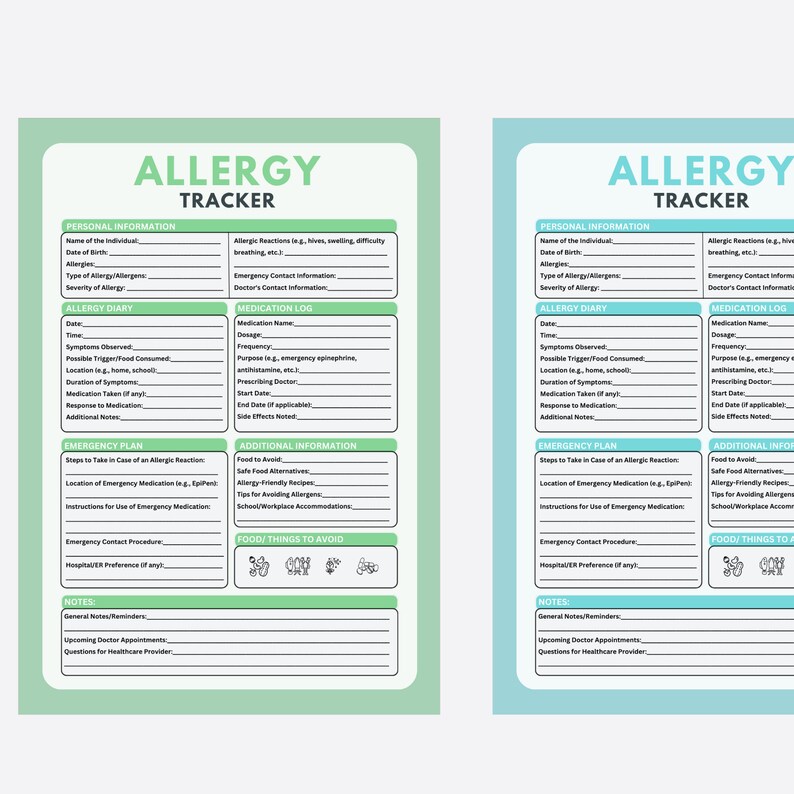Printable Food Allergy Tracker Template | Food Allergy Label | Allergy ...