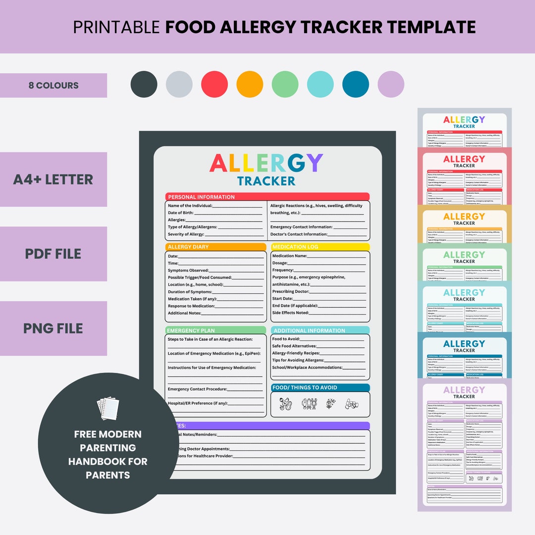 Printable Food Allergy Tracker Template | Food Allergy Label | Allergy Alert | Food Allergy Card ...