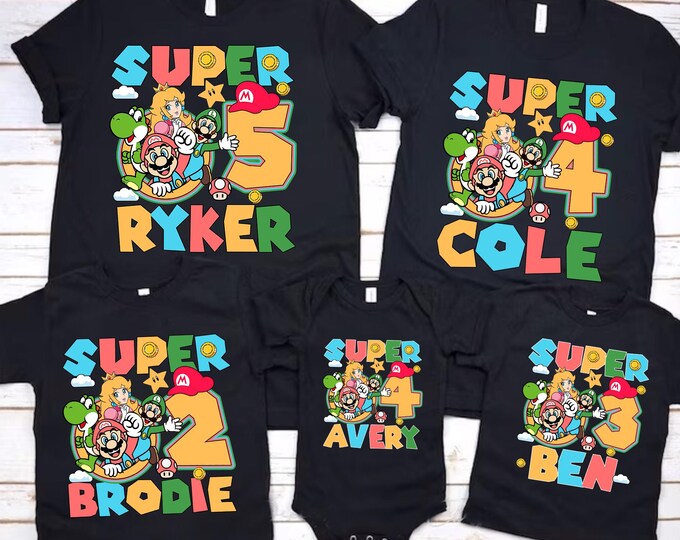 Super Mario Birthday Shirt, Super Mario Birthday Kandt Shirt, Family ...
