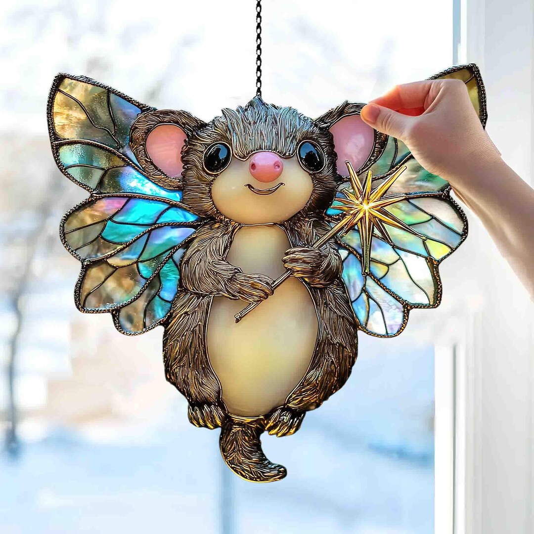 Cute Fairy Opossum Acrylic Window Hanging, Opossum Window Art, Stay ...