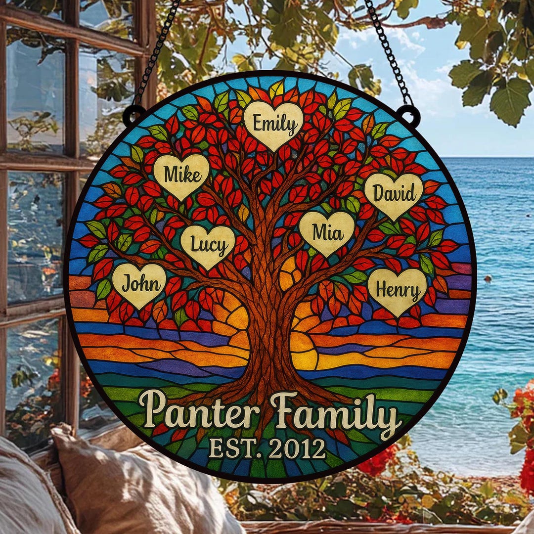 Custom Tree of Life Family Suncatcher, Family Stained Glass Suncatcher ...