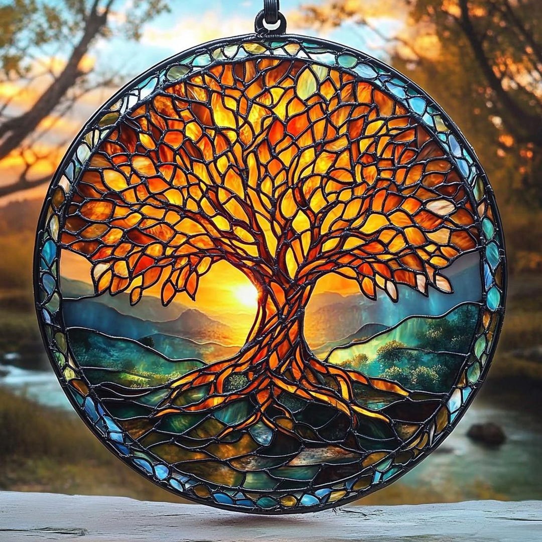 Tree of Life Stained GLASS Suncatcher Decor, Tree of Life Window ...