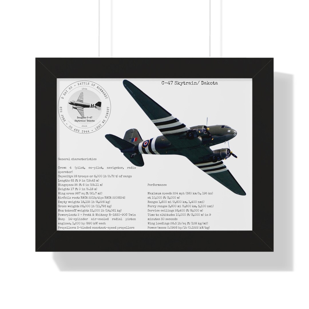 C47 Dakota Poster Classic Aircraft C-47 Skytrain Framed Horizontally ...