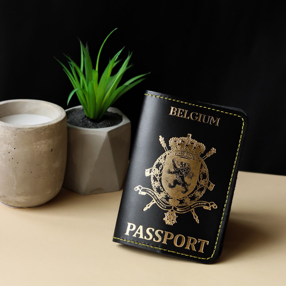 Leather Passport Book Cover With Belgium Emblem, Passport Protector ...