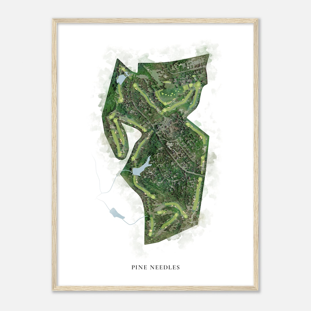 Pine Needles, North Carolina - Classic Watercolor Map | Golfer Gift ...
