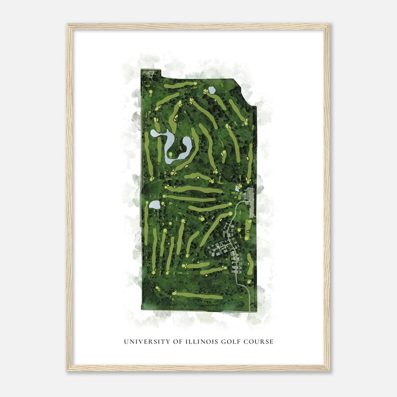 University of Illinois Golf Course, Illinois - Classic Watercolor Map ...