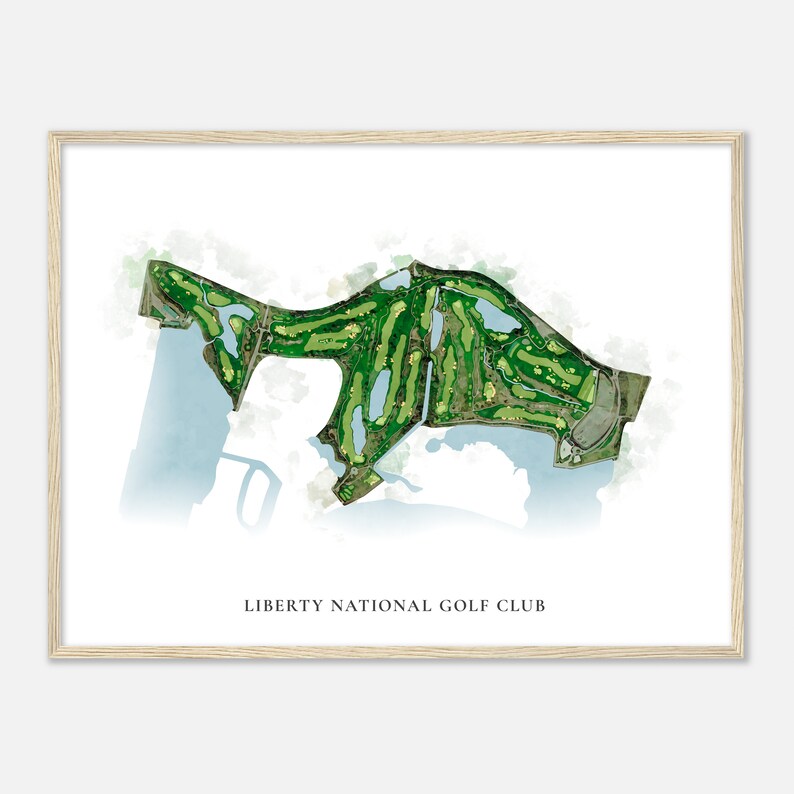 Liberty National Golf Club, New Jersey Classic Watercolor Map Golfer ...