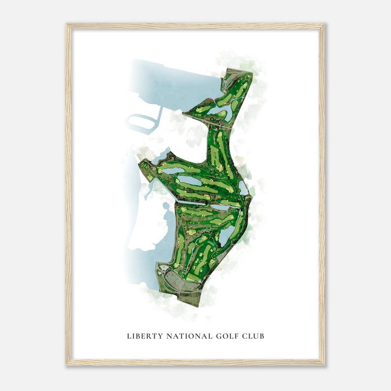 Liberty National Golf Club, New Jersey Classic Watercolor Map Golfer ...