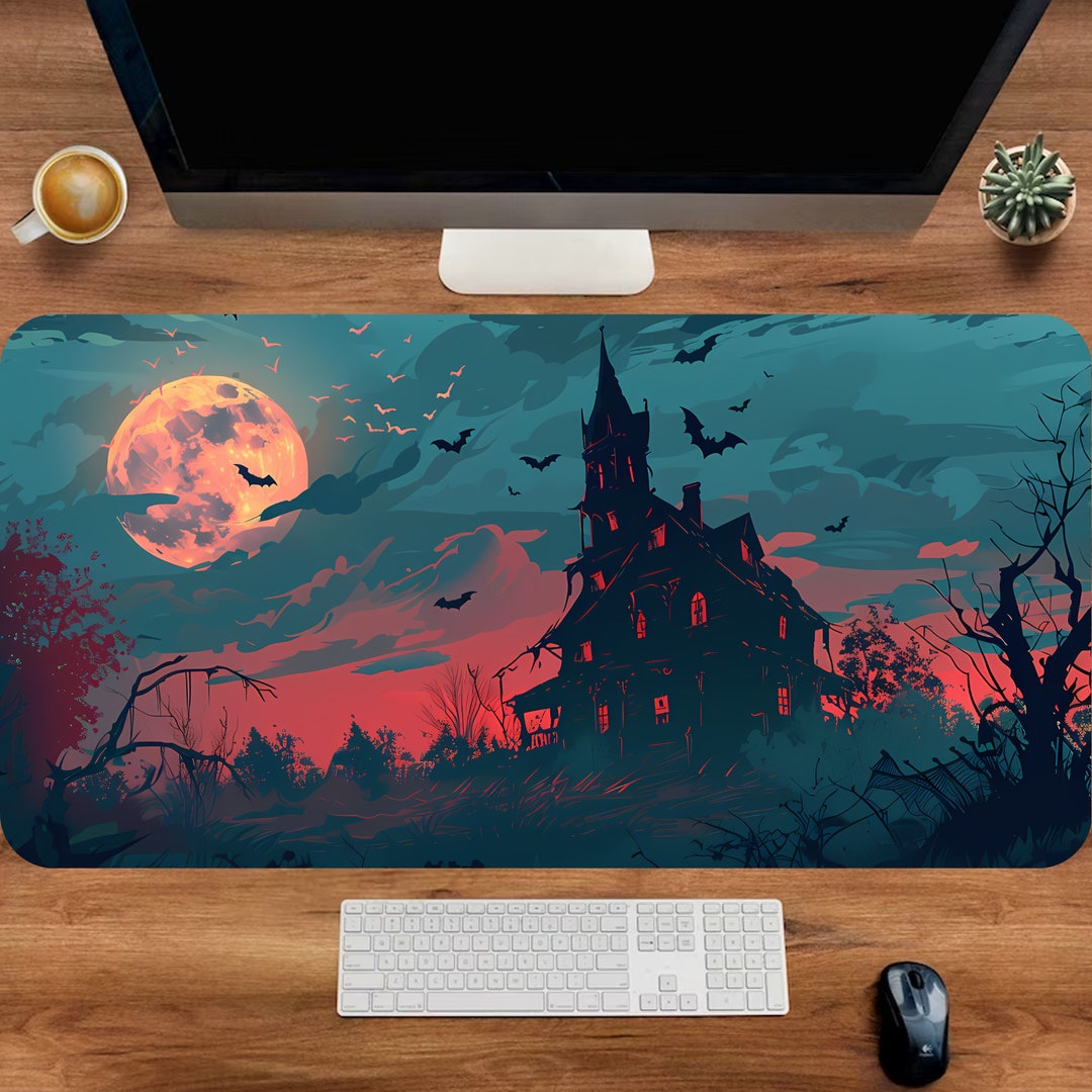 Halloween Desk Mat, Horror Mouse Pad, Spooky House Deskmat, Gaming ...