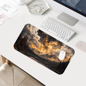 Mountain - Landscape Mouse Pad, Forest Deskpad, Gold Cloud Mousepad ...