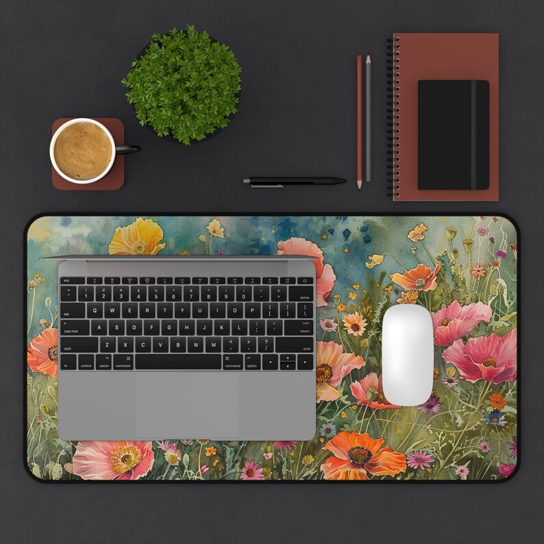 Wildflower Cute Deskmat, Aesthetic Flower Desk Decor, Poppy Mouse Pad ...