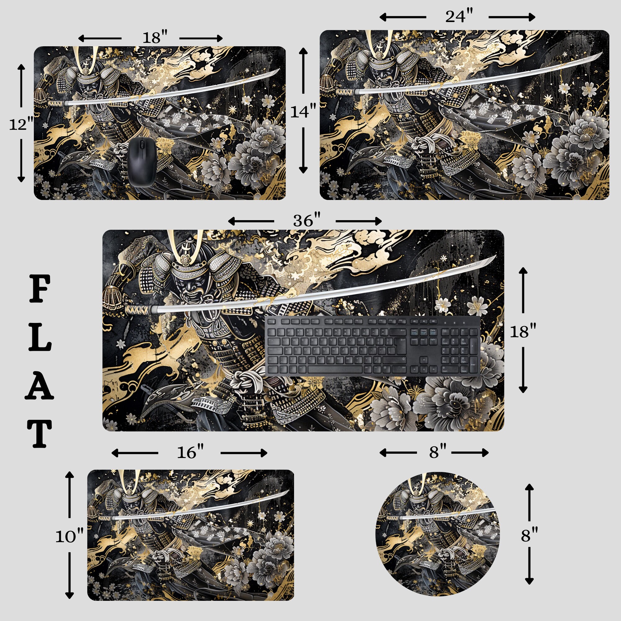 Samurai Japanese Gaming Mouse Pad, Black Desk Mat, Anime Mousepad, Cute ...